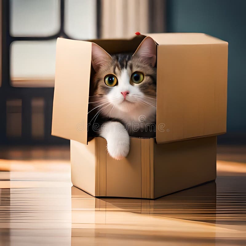 Cat in the Box Digital Art stock illustration. Illustration of kitten ...