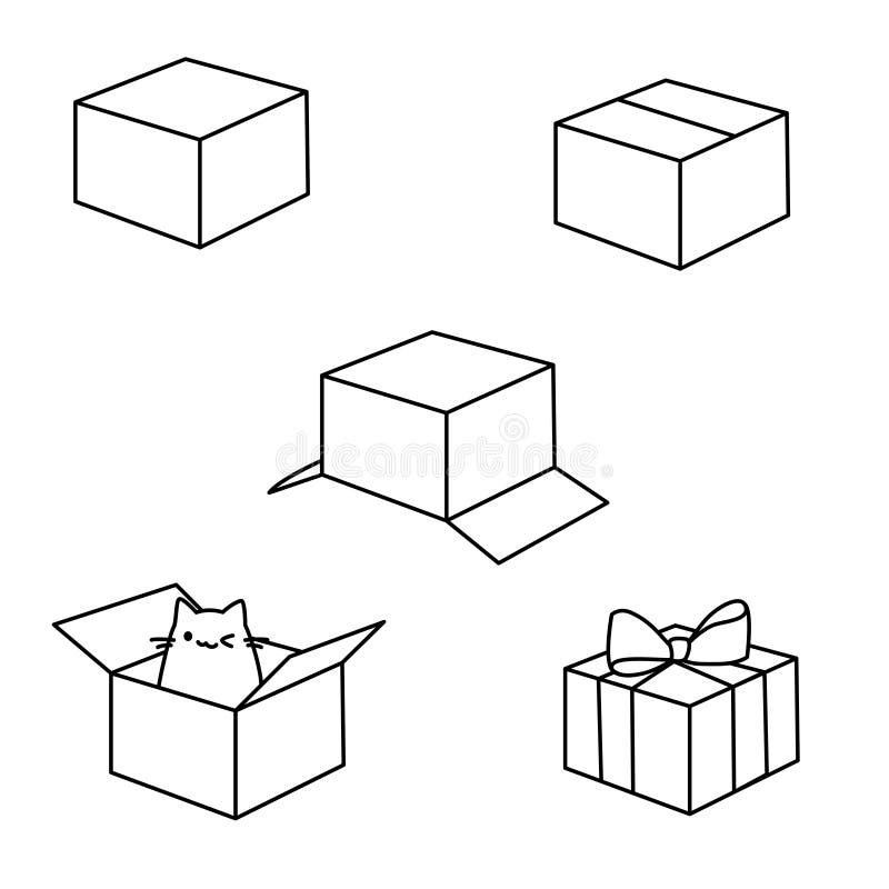Cat and Box Illustration Linear Vector. Stock Vector - Illustration of ...