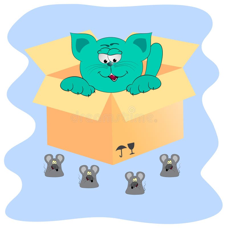 Cat in the box and mice stock vector. Illustration of white - 109118867
