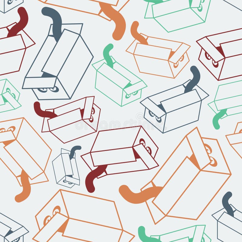 Cat in Box Pattern Seamless. Pet Sits in Box and Sticks Out Its Tail ...