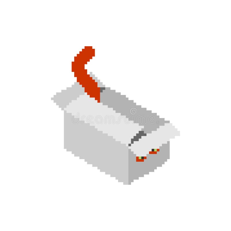 Cat in Box Pixel Art. 8 Bit Pet Sits in Box and Sticks Out Its Tail ...