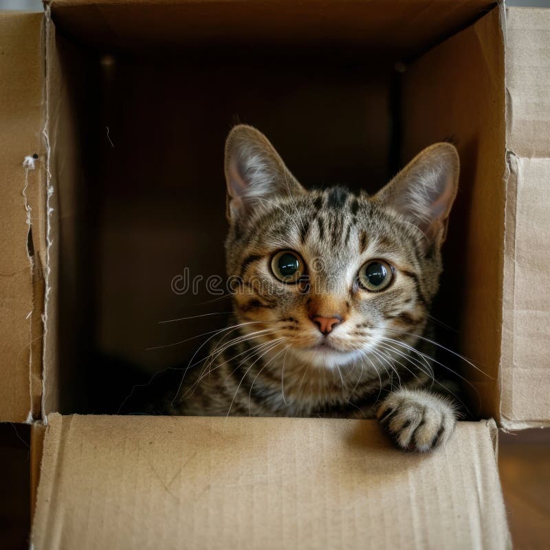Cat in a Box Popping Out of a Cardboard Box Stock Photo - Image of ...