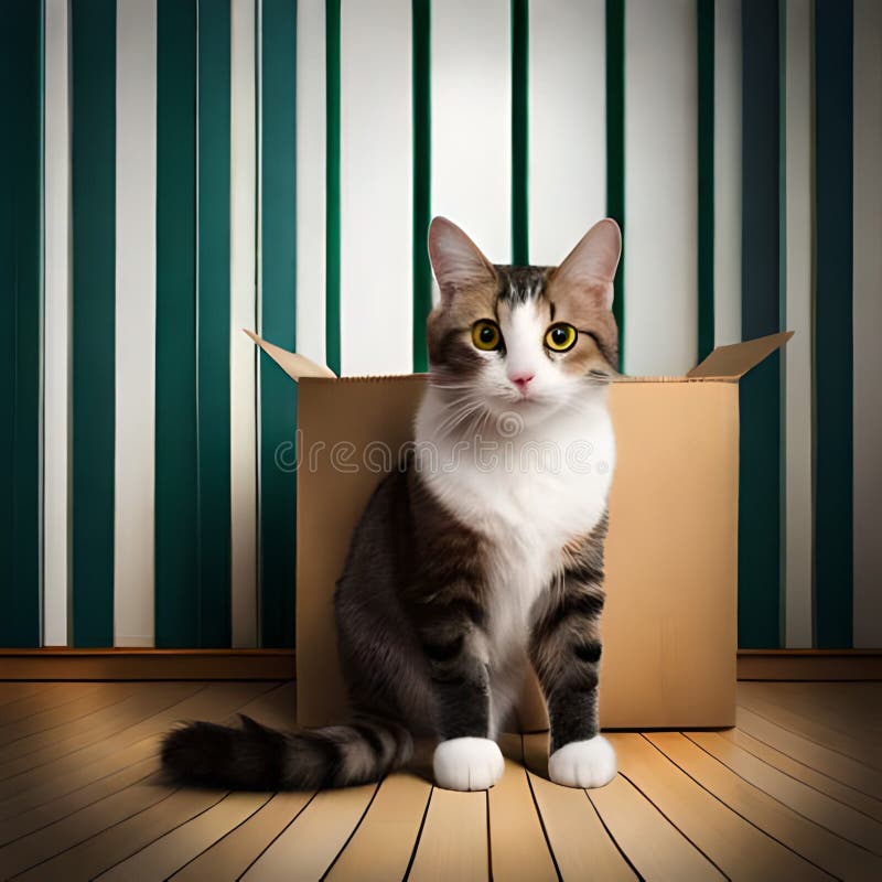 Cat and the Box Realistic Digital Art Stock Illustration - Illustration ...