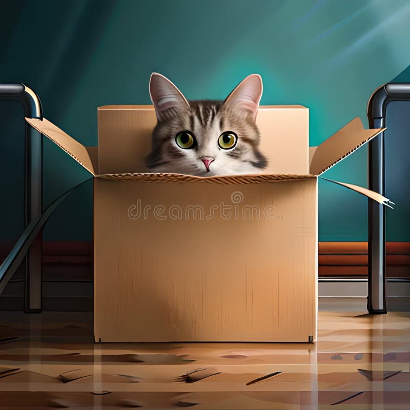 Cat in the Box Staring Realistic Digital Art Stock Illustration ...