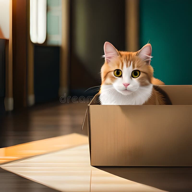 Cat in the Box Staring Realistic Digital Art Stock Illustration ...
