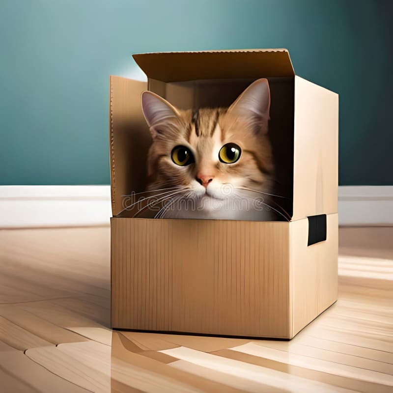 Cat in the Box Staring Realistic Digital Art Stock Illustration ...