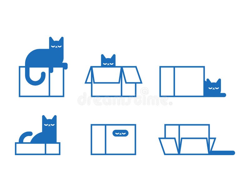 Cat in Box Set. Pet Inside Carton Case Sign Stock Vector - Illustration ...