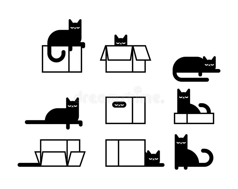 Cat in Box Set. Pet Inside Carton Case Sign Stock Vector - Illustration ...