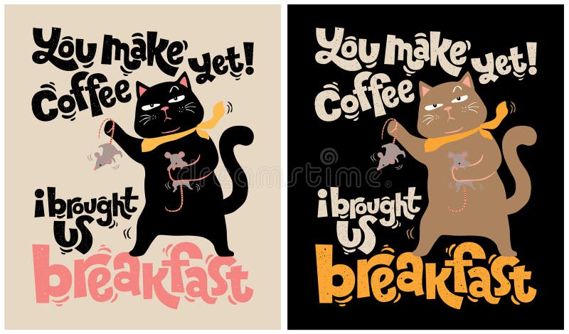 Cat with Breakfast - Cat Lover - Funny Cat Stock Vector - Illustration ...