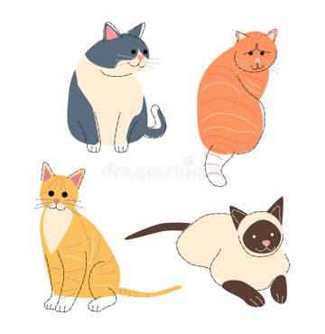 Cat Breeds Set 2 . Flat Shape and Pencil Line Drawing Design Stock ...