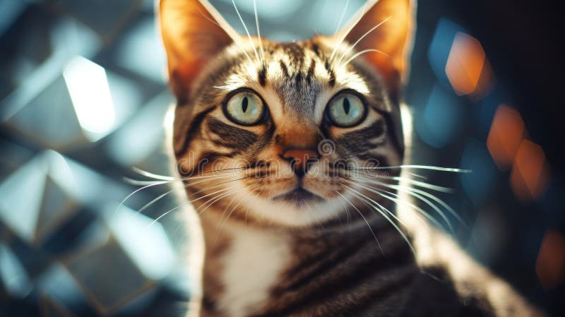 A Cat with Bright Blue Eyes Looking Up, AI Stock Image - Image of young ...