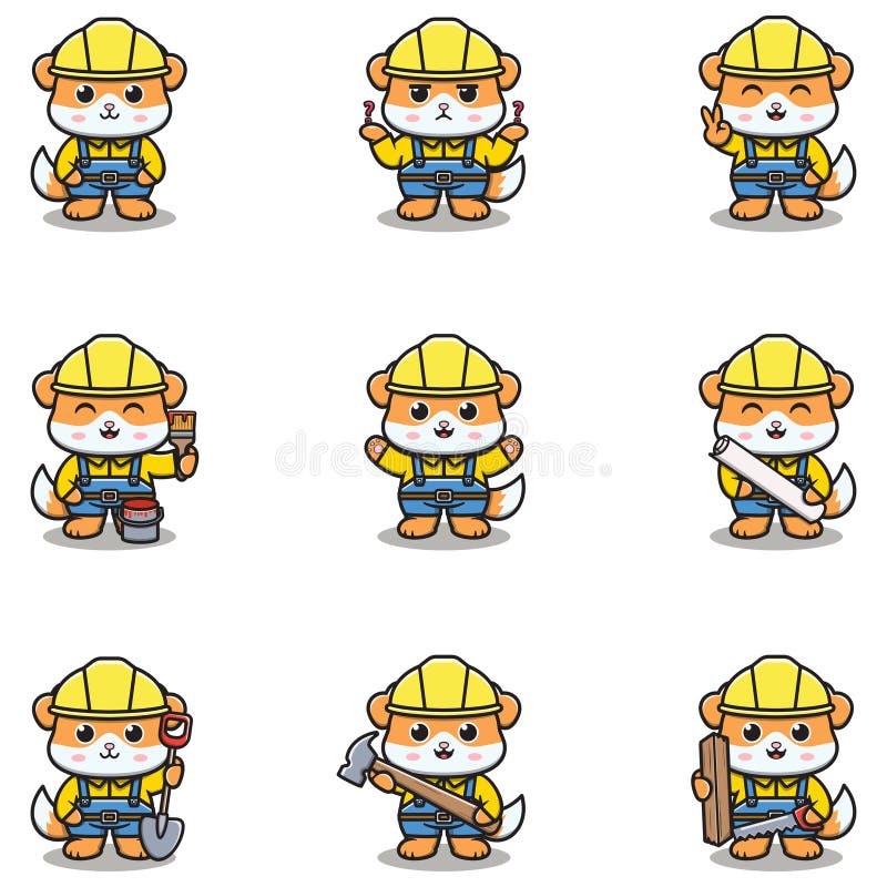 Cute Dog Builder Cartoon Set Stock Illustration - Illustration of ...