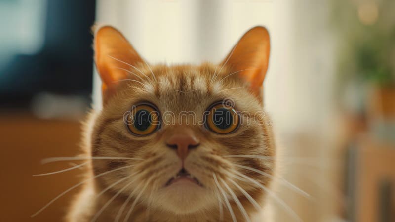 A Cat with Bulging Eyes Looks at Its Owner in Surprise Stock Image ...
