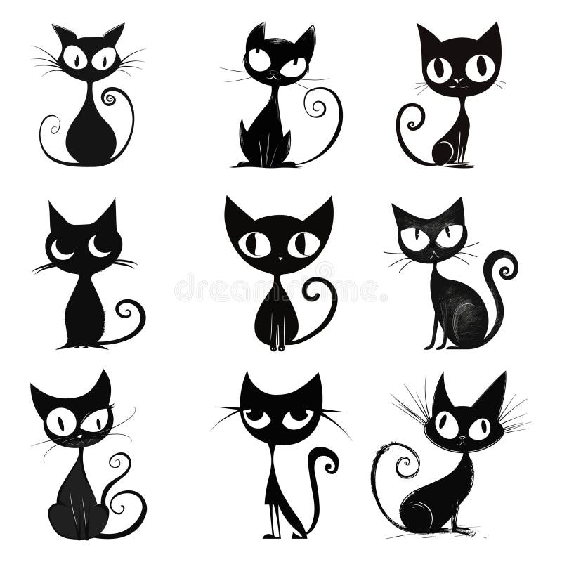 Cute Cat Animal Vector, Cat Silhouettes and Icons Stock Vector ...