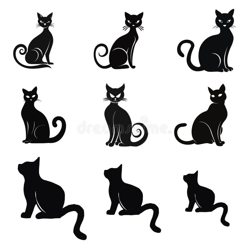 Cute Cat Animal Vector, Cat Silhouettes and Icons Stock Vector ...