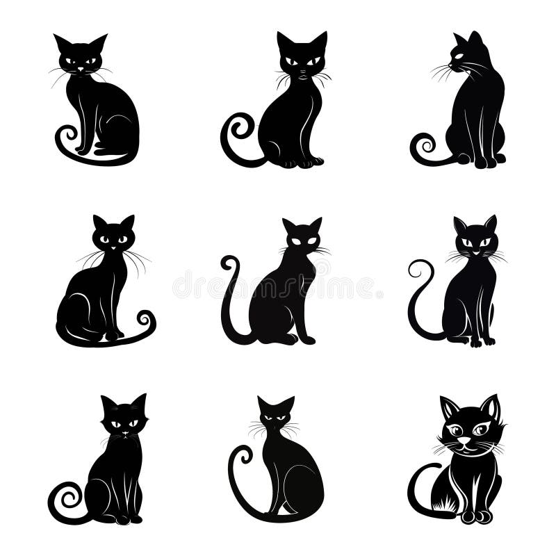 Cute Cat Animal Vector, Cat Silhouettes and Icons Stock Vector ...