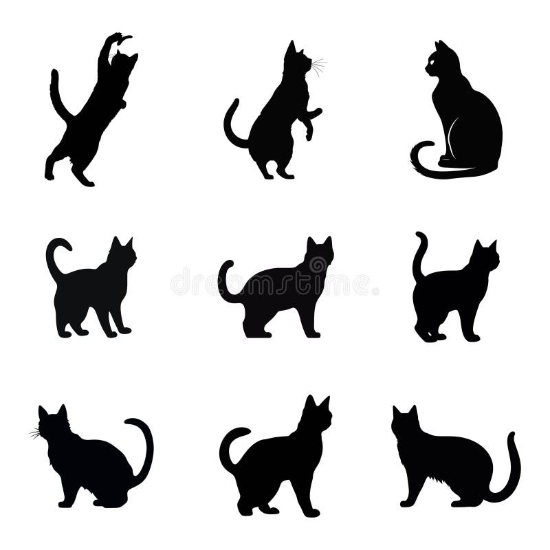 Cute Cat Animal Vector, Cat Silhouettes and Icons Stock Vector ...