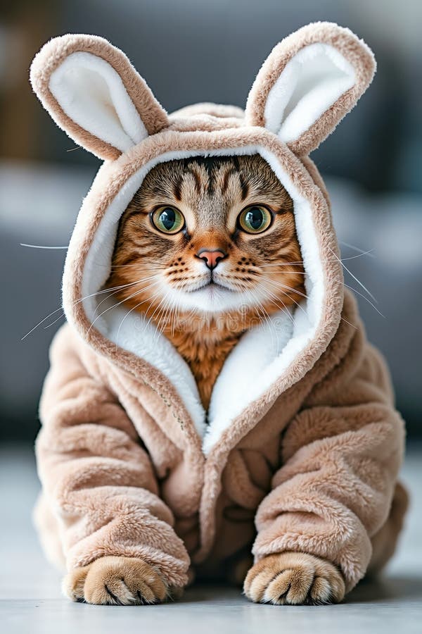 A Cat in a Bunny Costume Sitting on the Floor Stock Photo - Image of ...