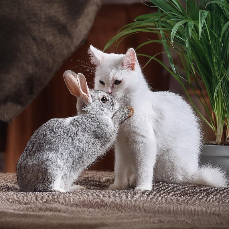 Cat and Bunny Together, AI Generated Stock Illustration - Illustration ...