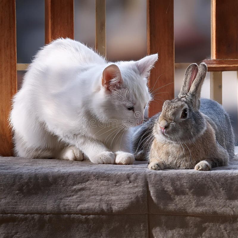 Cat and Bunny Together, AI Generated Stock Illustration - Illustration ...