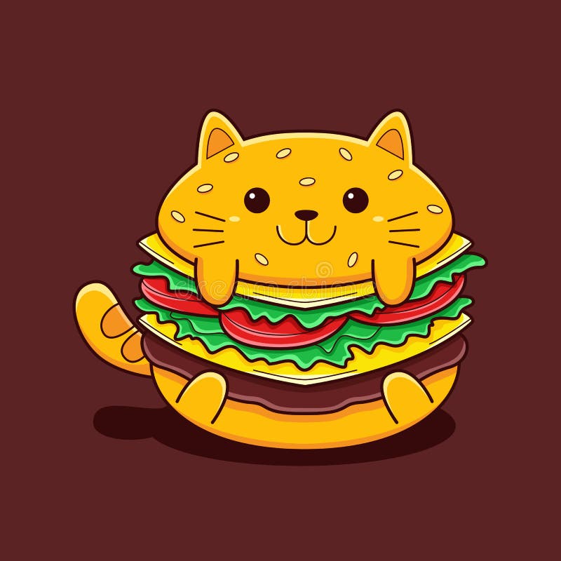 Cute Burger Cat Vector Cartoon Style Stock Vector - Illustration of ...