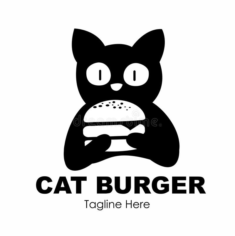 Cat Burger Logo Design Concept Stock Vector - Illustration of drawing ...