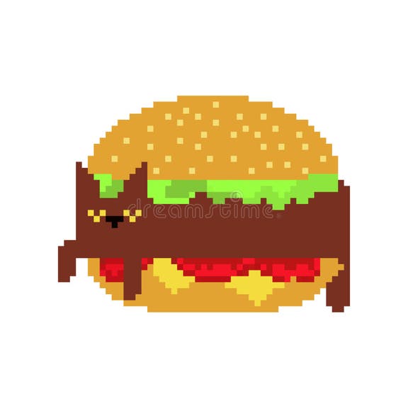 Cat in Burger Pixel Art. 8 Bit Pat in Burger Stock Vector ...