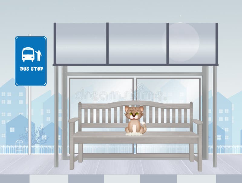 Cat bus stop stock illustration. Illustration of animal - 121409156