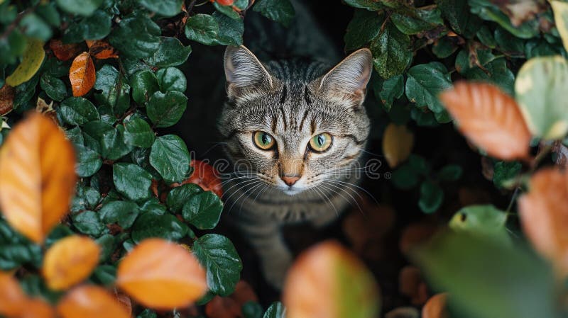 Cat in Bush stock image. Image of animal, bush, domestic - 377904929