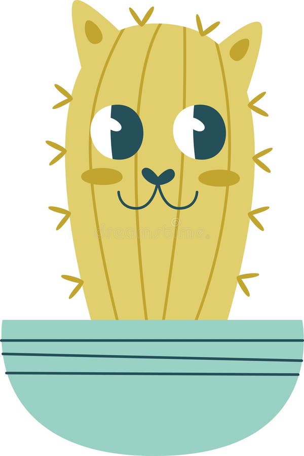 Cat Cactus Character in Pot Stock Vector - Illustration of graphic ...