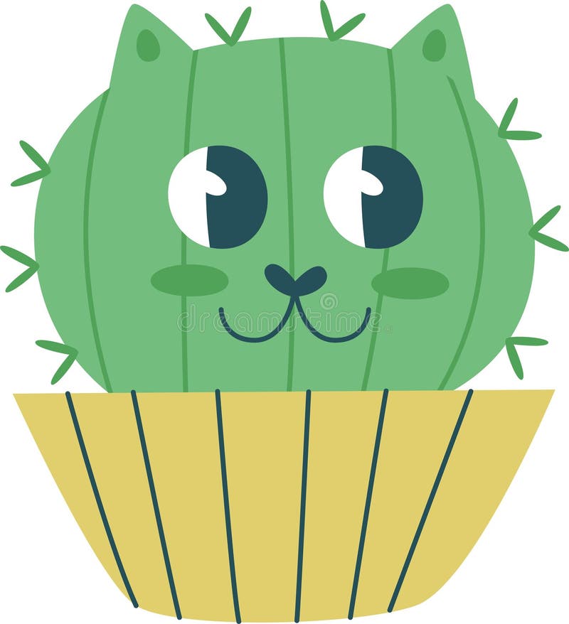 Cat Cactus Character in Pot Stock Vector - Illustration of plant ...