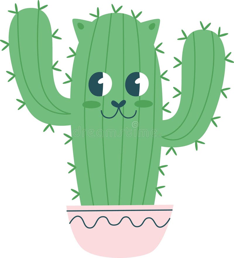 Cat Cactus Character in Pot Stock Vector - Illustration of cactus ...