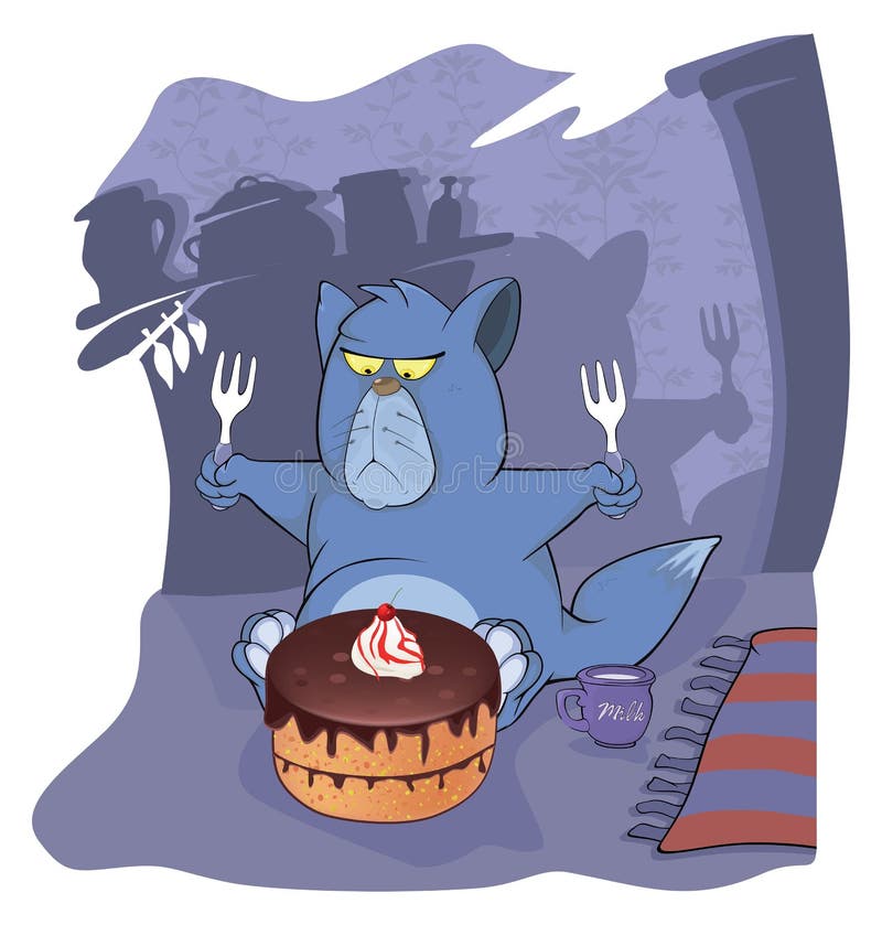 Cat and a cake. Cartoon stock illustration. Illustration of humor ...
