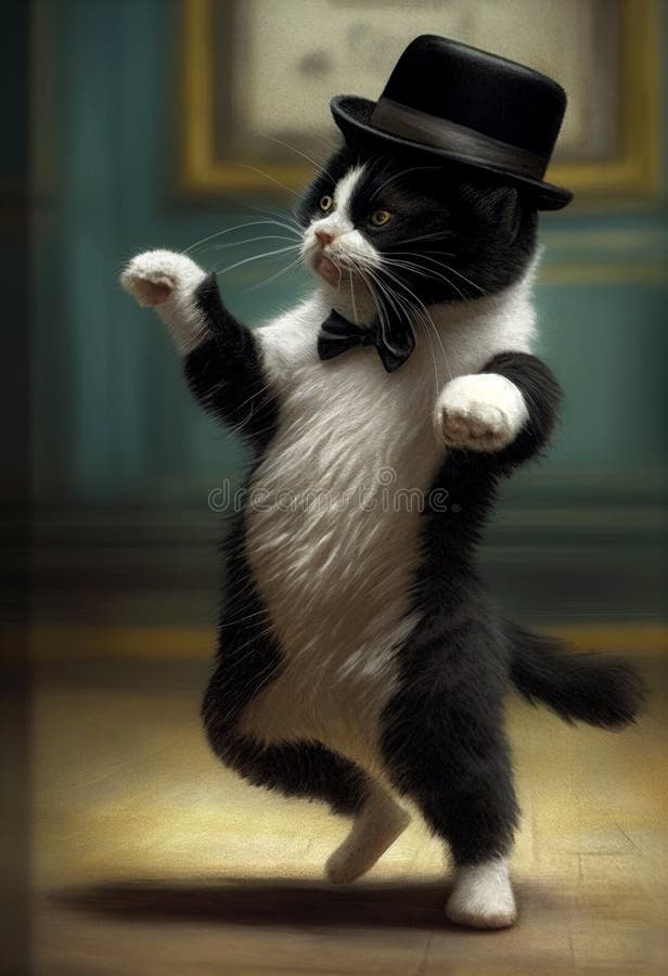 The Cat in the Cap is Dancing on the Stage. AI Genarated Stock ...
