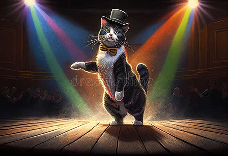 The Cat in the Cap is Dancing on the Stage. AI Genarated Stock ...