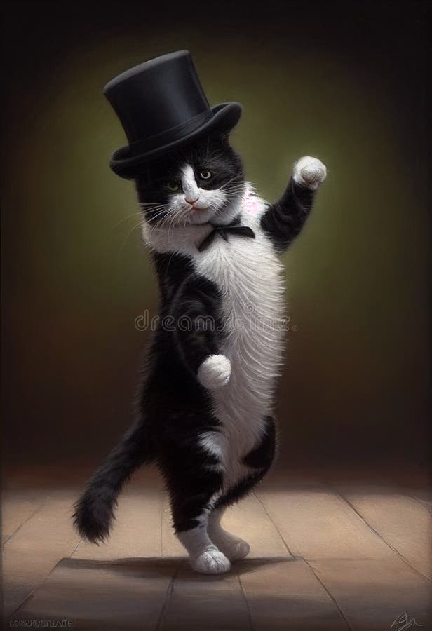 The Cat in the Cap is Dancing on the Stage. AI Genarated Stock Photo ...