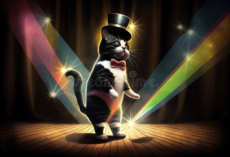 The Cat in the Cap is Dancing on the Stage. AI Genarated Stock ...