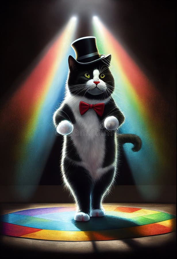 The Cat in the Cap is Dancing on the Stage. AI Genarated Stock Image ...