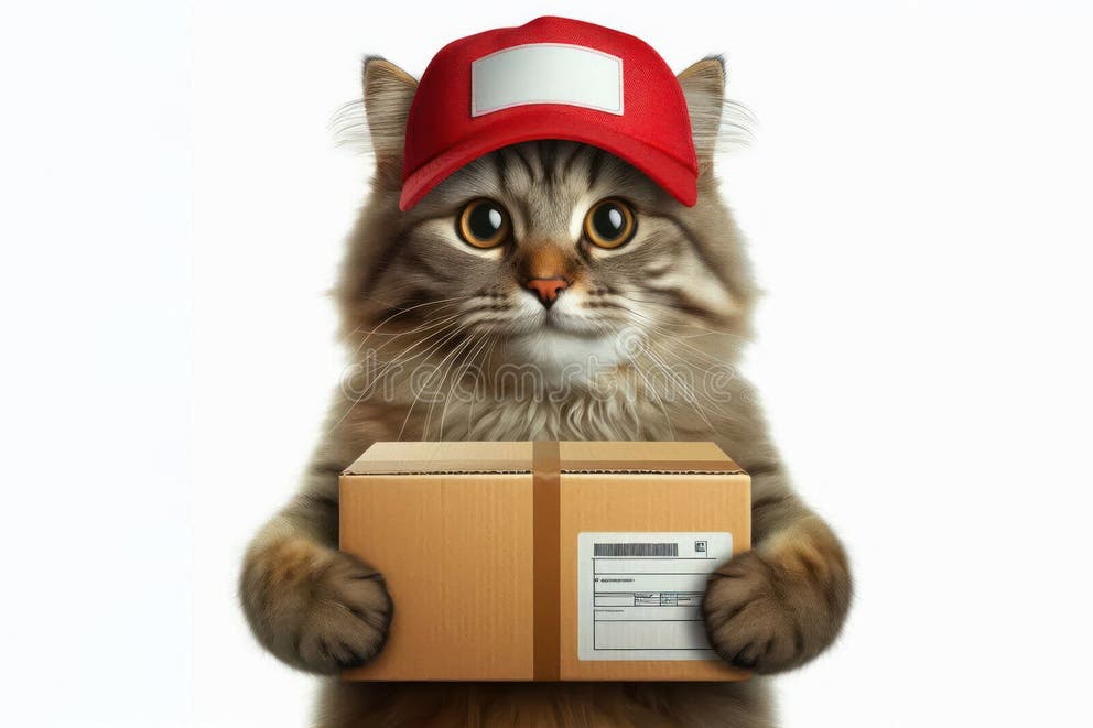 Cat in Cap Delivering Parcel Holding Box Isolated Stock Illustration ...