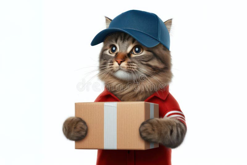 Cat in Cap Delivering Parcel Holding Box Isolated Stock Illustration ...