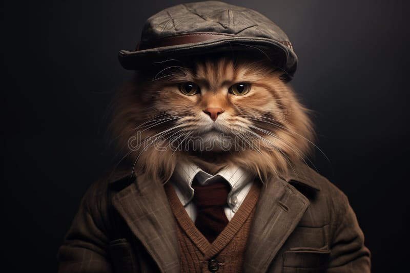 Cat with Cap and Suit Ai Illustration Stock Image - Image of lovely ...