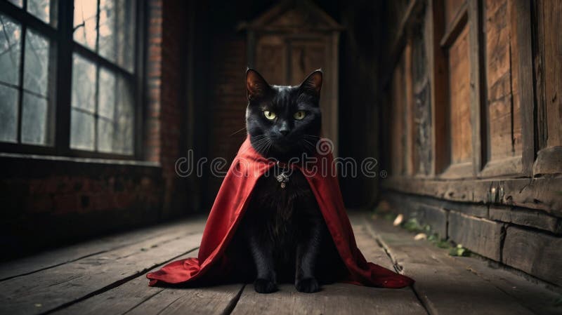 Cat in a Cape in a Haunted Setting Stock Illustration - Illustration of ...