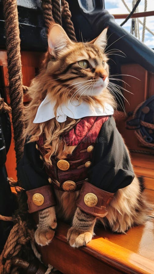 A Cat in a Captain& X27;s Suit on a Ship Stock Illustration ...
