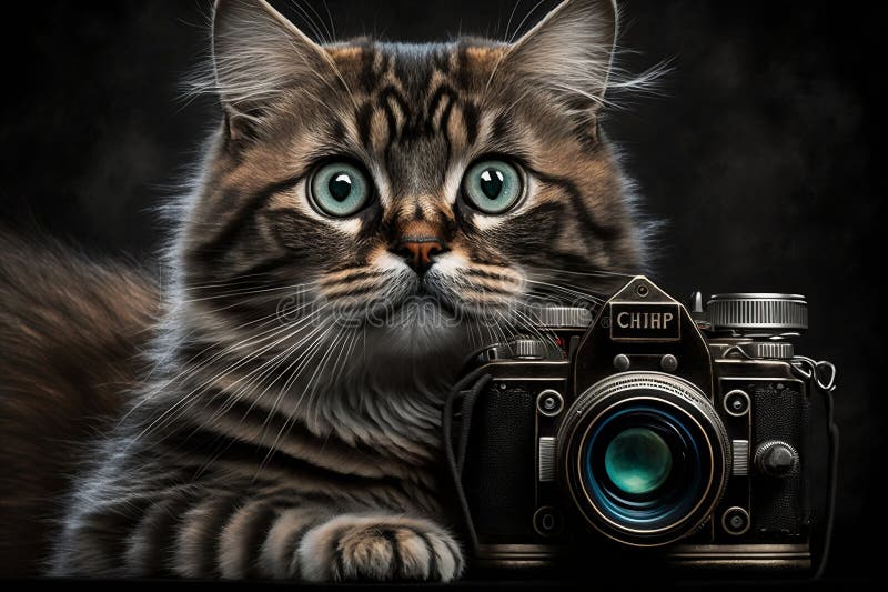 Cat Captures the Moment: a Camera Portrait. Generative AI Stock ...