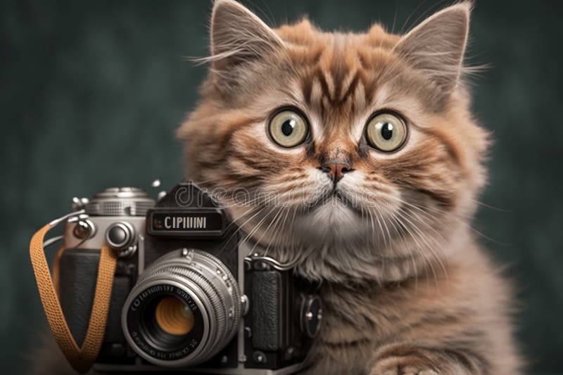 Cat Captures the Moment: a Camera Portrait. Generative AI Stock ...