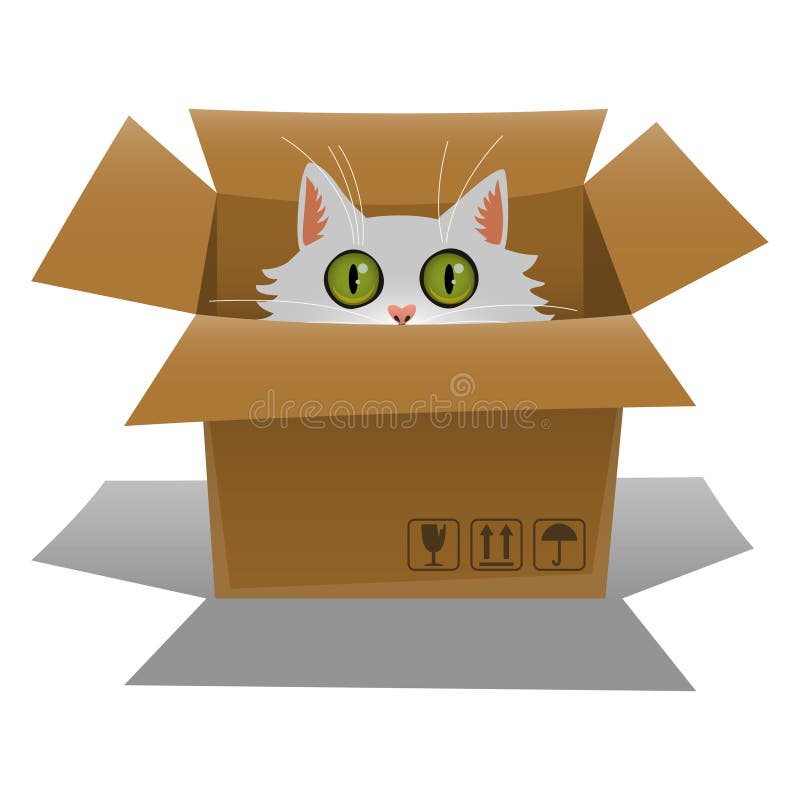 Cat in a Cardboard Box. Kitten is Looking Out of a Box Stock Vector ...