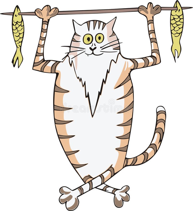 Cat Carrying Fish on a Stick Stock Vector - Illustration of domestic ...