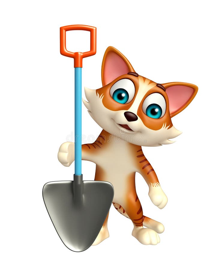 Cat Cartoon Character with Digging Shovel Stock Illustration ...