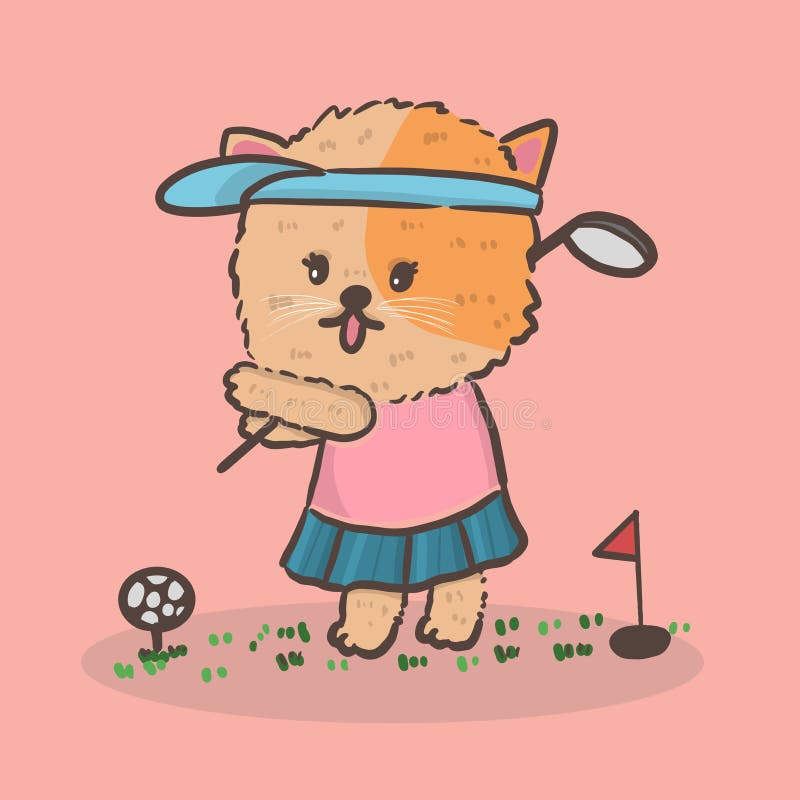 Cat Cartoon Character Playing Golf Stock Illustration - Illustration of ...