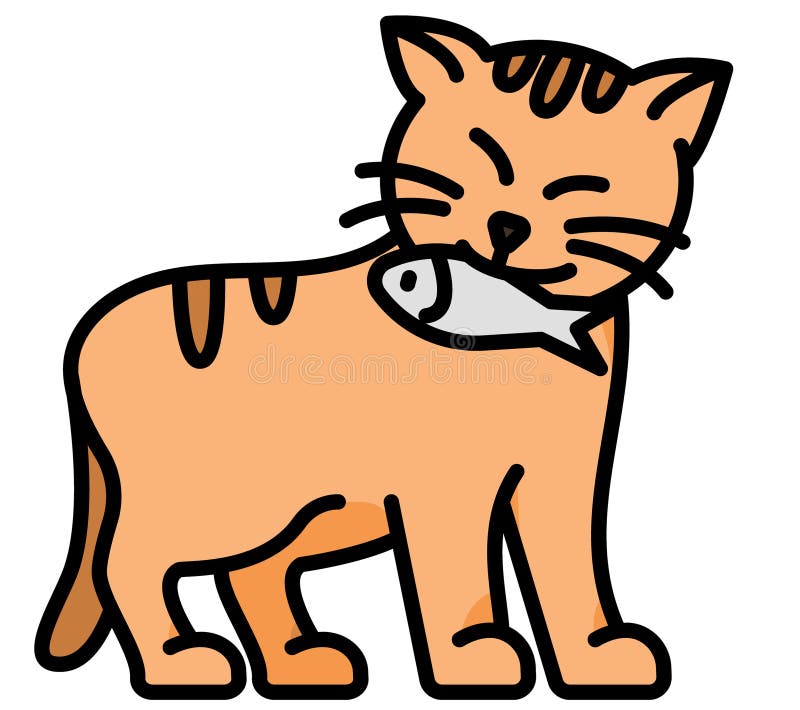 Illustration of Cat Catching Fish. Stock Illustration - Illustration of ...